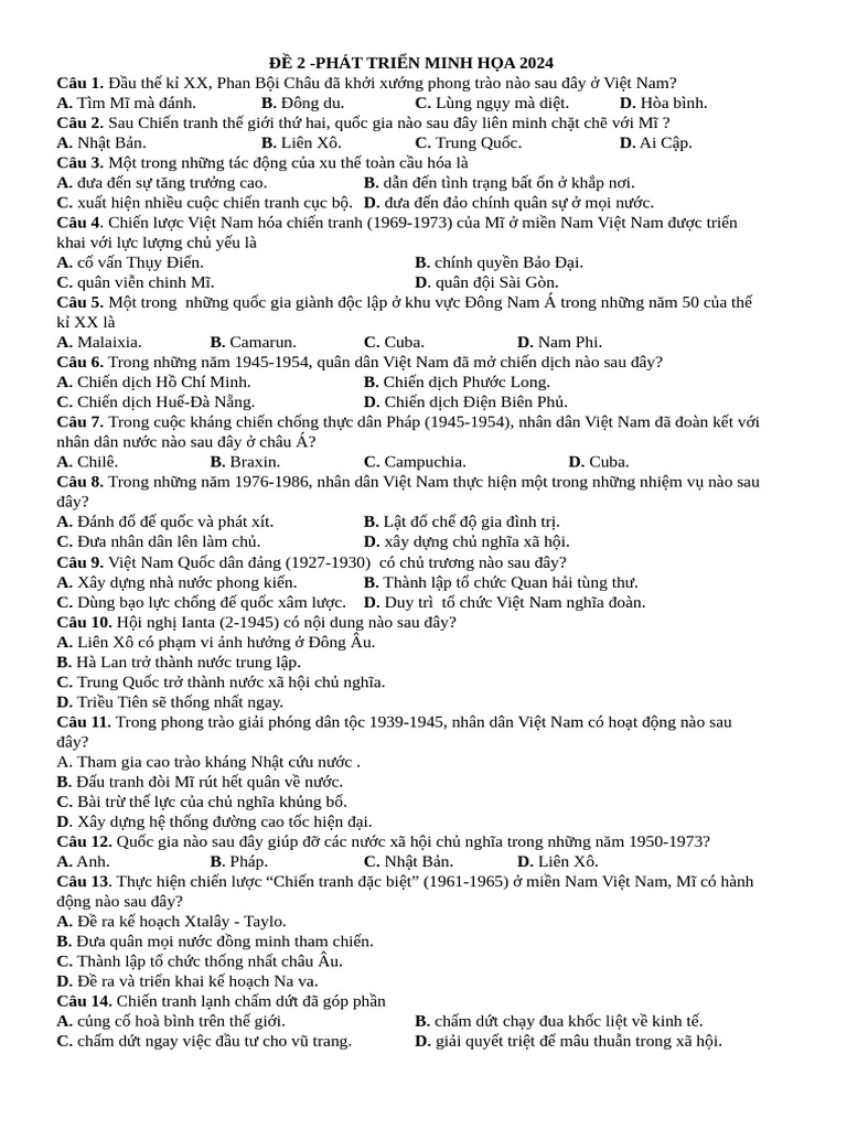 ĐỀ 2 -SỬ PTRIEN MH | PDF