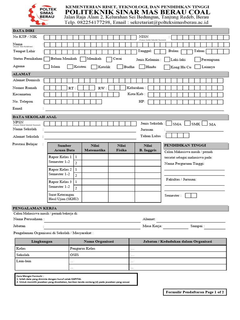 Format Formulir Pendaftaran Revisi Final 14052018 | PDF