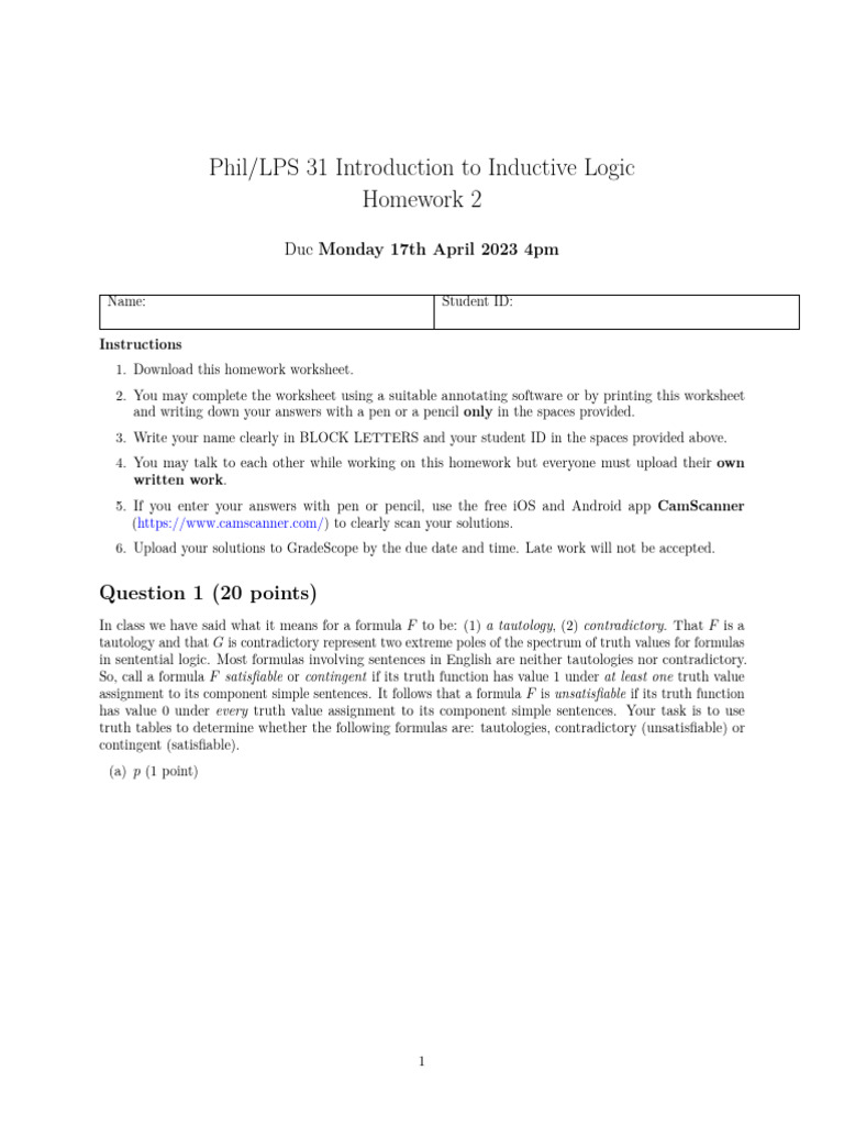 LPS31 Homework2 | PDF | Argument | Logic