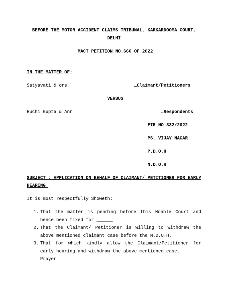 Early Application + Affidavit (MACT VINEET) | PDF | Affidavit | Legal Procedure