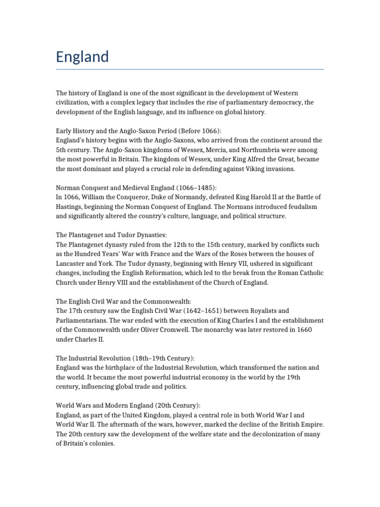 history_of_england | PDF | Kingdom Of England | England