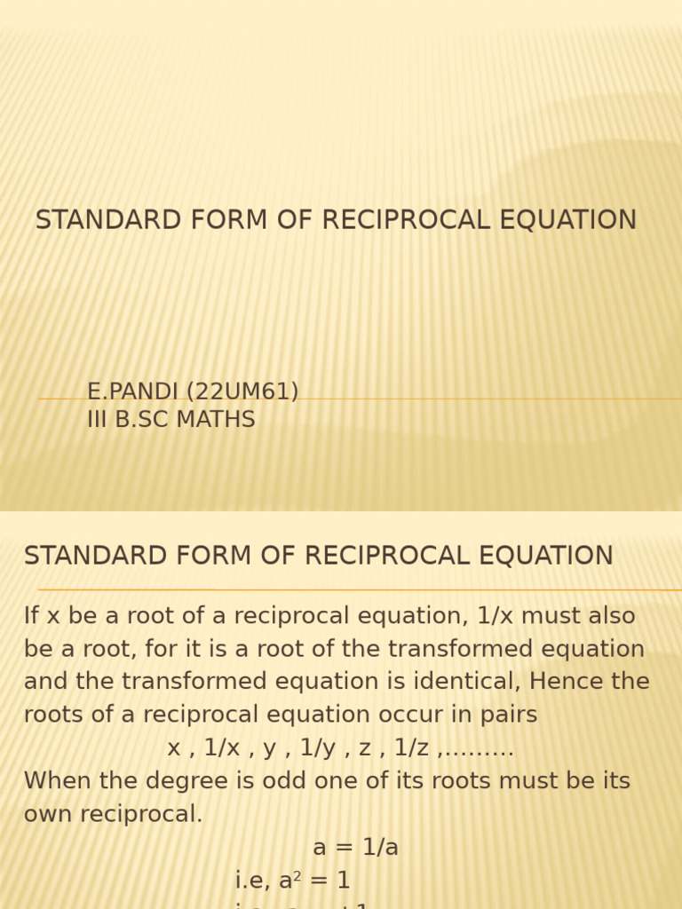 Standard Reciprocal | PDF | Zero Of A Function | Equations