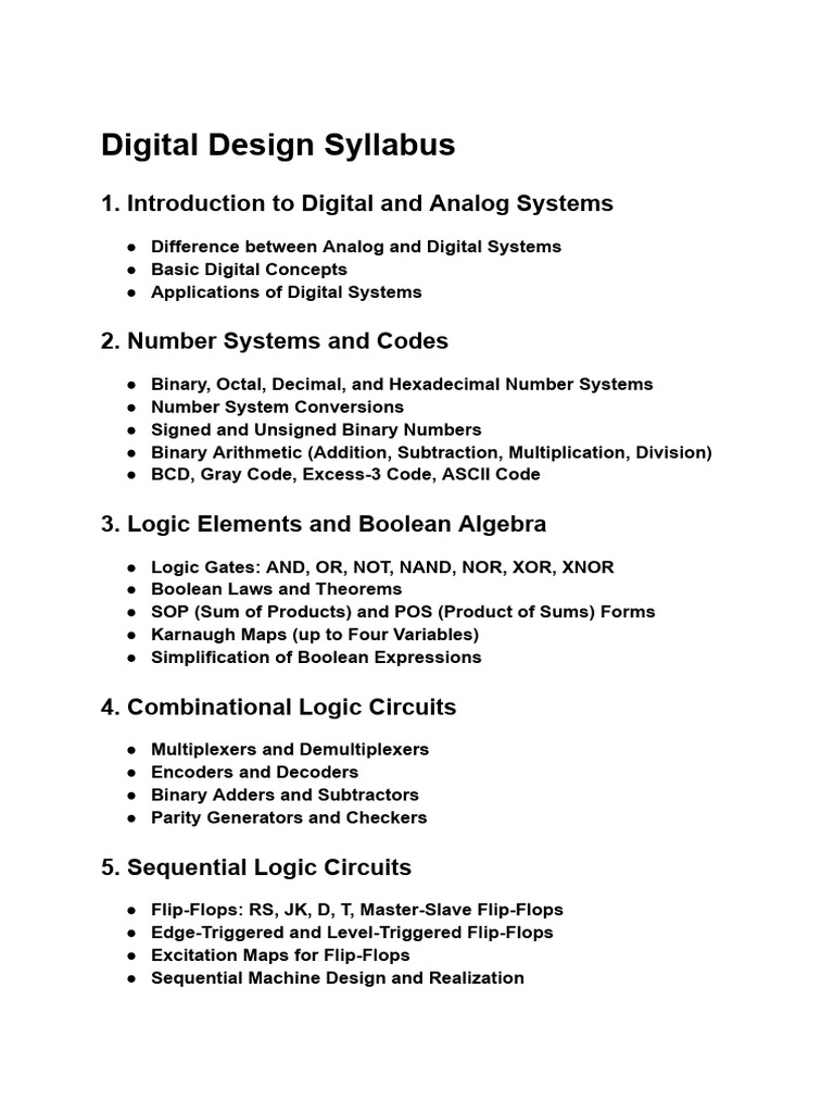 Digital Design Course Syllabus Overview | PDF | Digital Electronics | Logic Gate