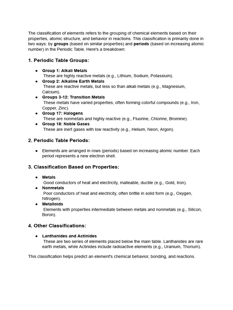 Classification of Elements | PDF | Periodic Table | Chemical Elements