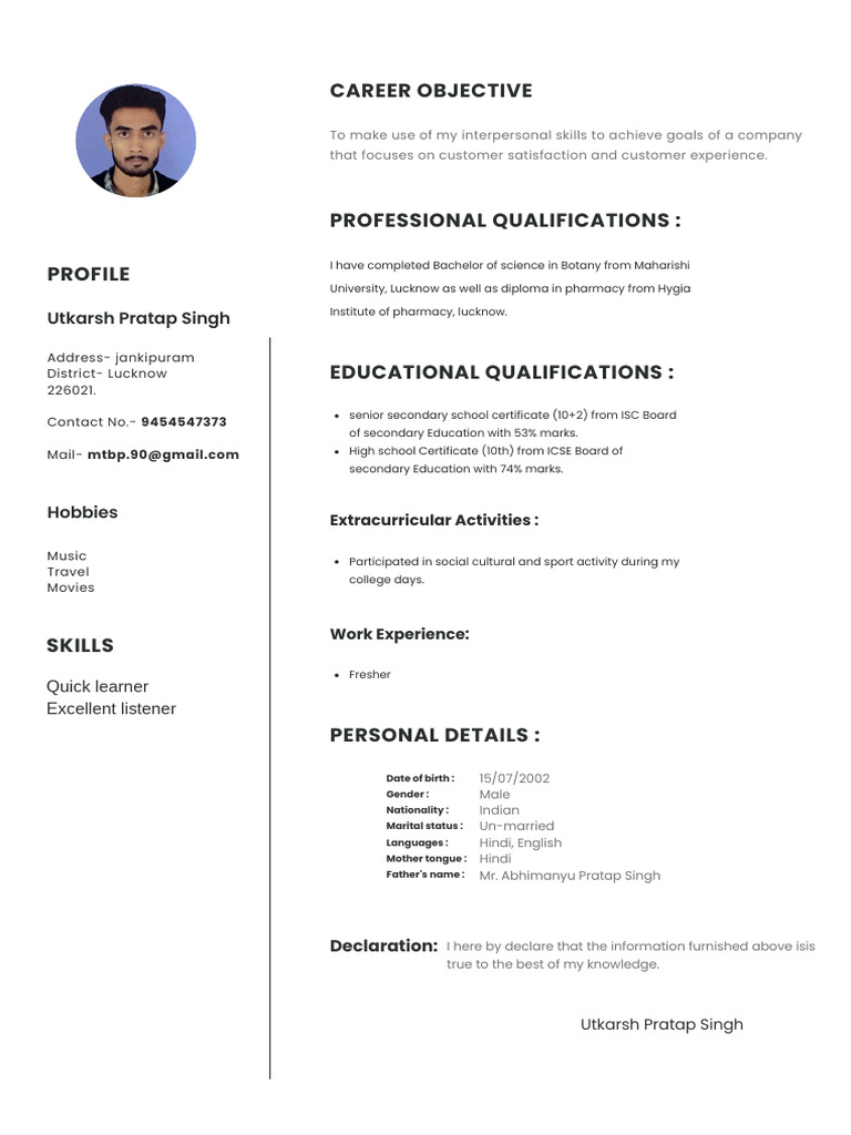 Utkarsh Pratap Singh Resume | PDF