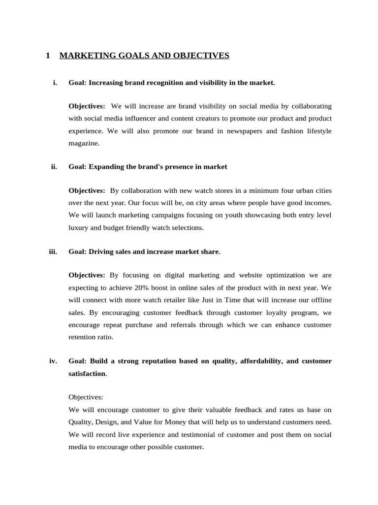 Marketing Goals and Objectives | PDF