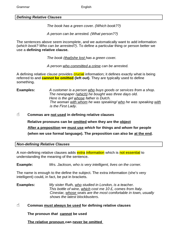 Defining vs Non-Defining Clauses | PDF | Linguistic Typology | Linguistics