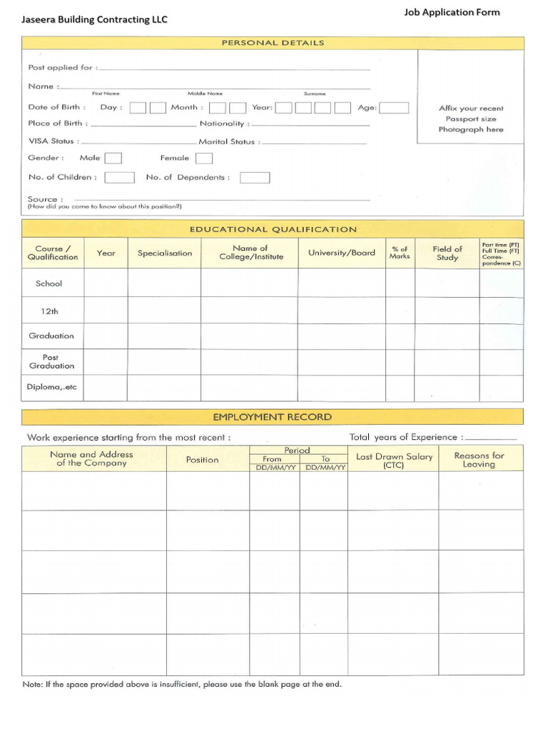Job Application form (1) | PDF