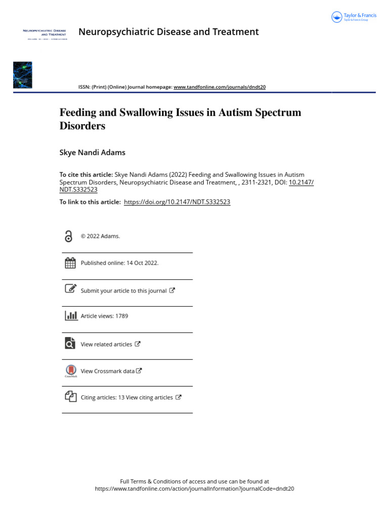 Feeding and Swallowing Issues in Autism Spectrum Disorders | PDF ...