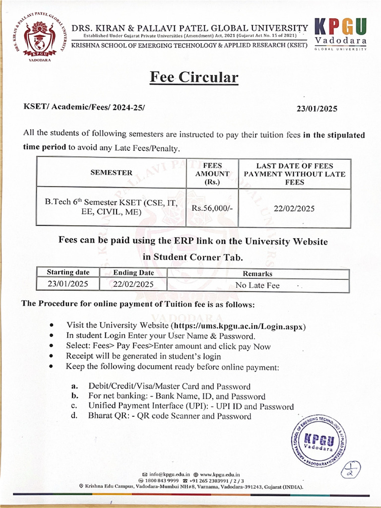 Fees Circular | PDF