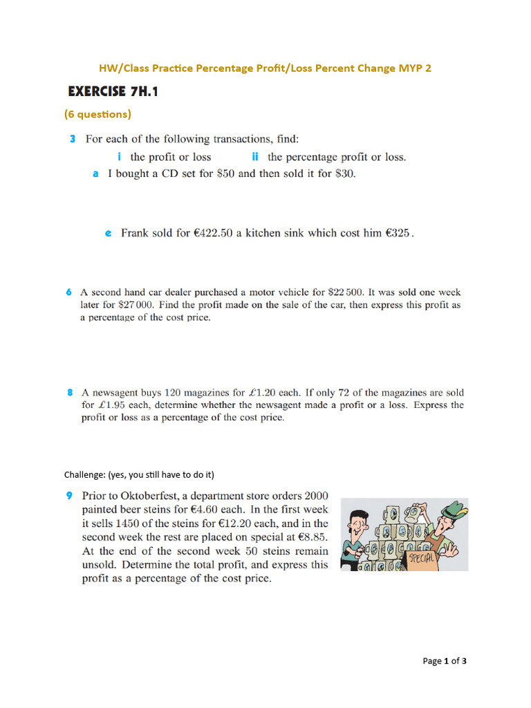 HW Percent Change Profit and Loss MYP 2 | PDF