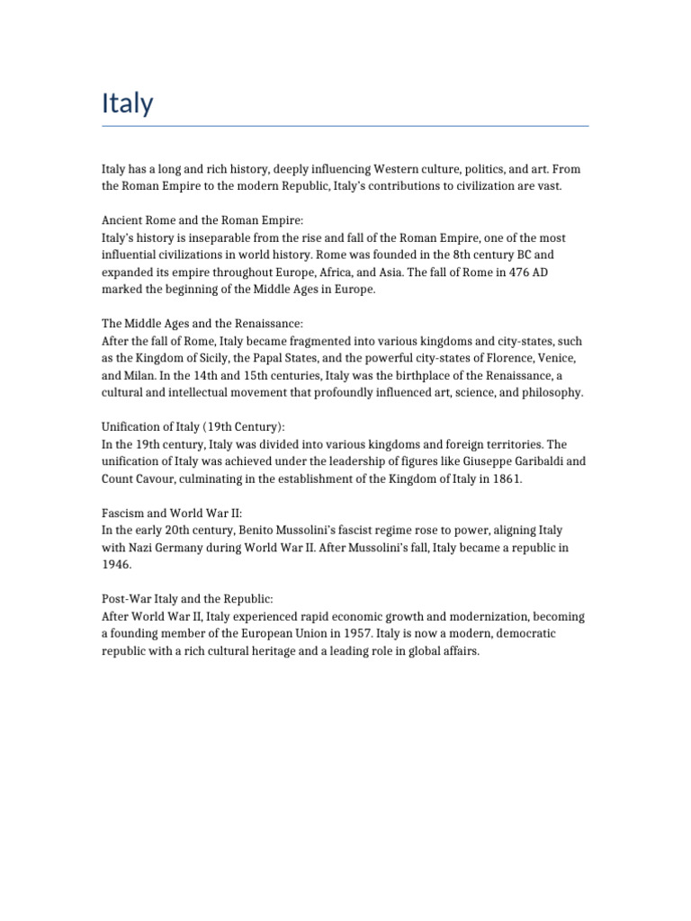 Overview of Italy's Historical Journey | PDF