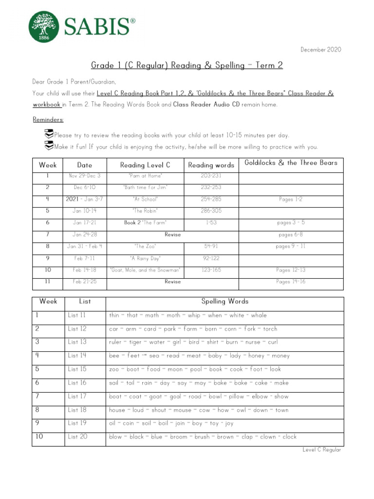 2021 - Term 2 - IsCSULI Level C Regular Reading and Spelling Schedule - 1B | PDF