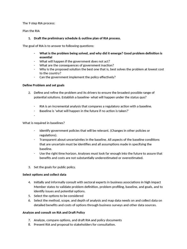 9-Step RIA Process Overview | PDF | Policy | Regulatory Compliance