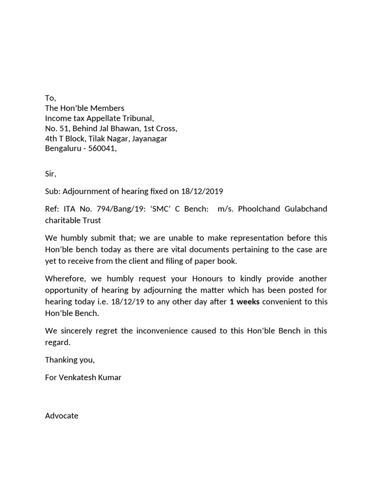 Request for Hearing Adjournment | PDF