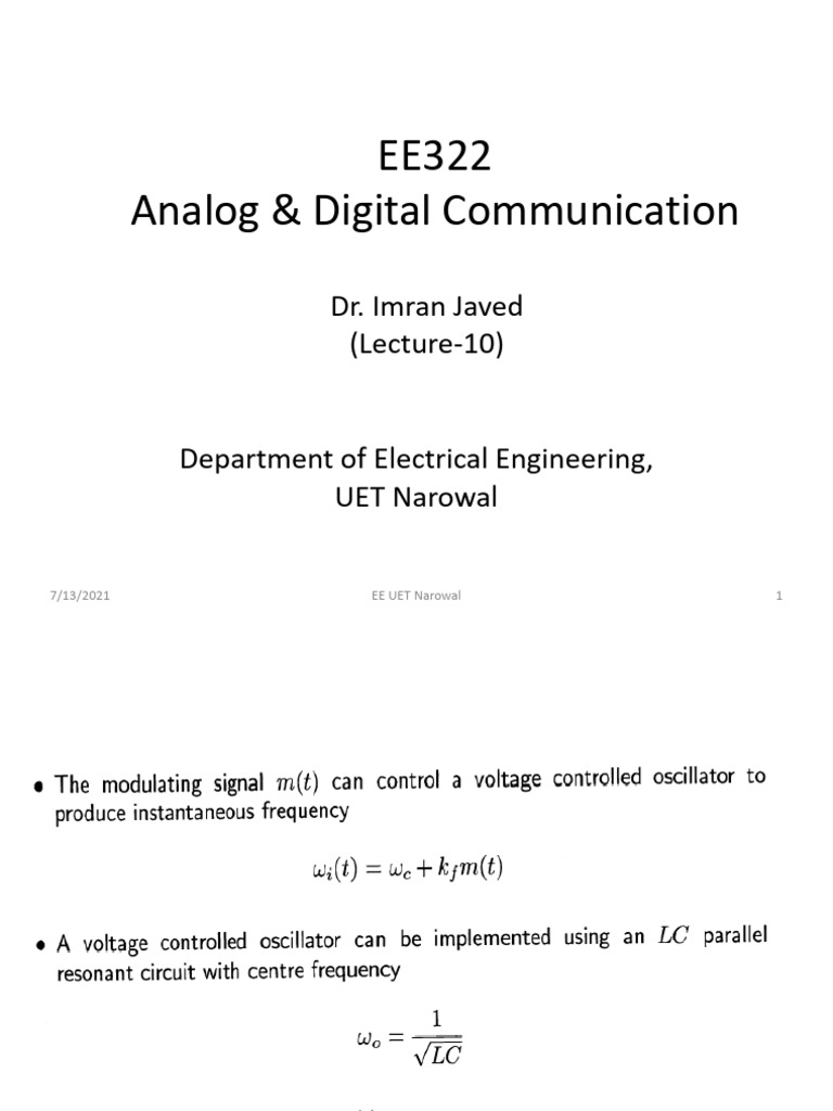 EE-322 Lecture-10 (FM Generation and Demodulation) | PDF | Frequency Modulation | Detector (Radio)