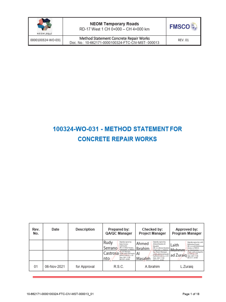 Concrete Repair Method Statement | PDF | Personal Protective Equipment ...