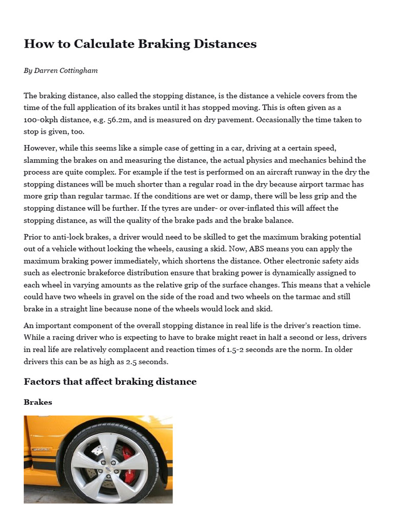 How to Calculate Braking Distances | PDF | Brake | Friction