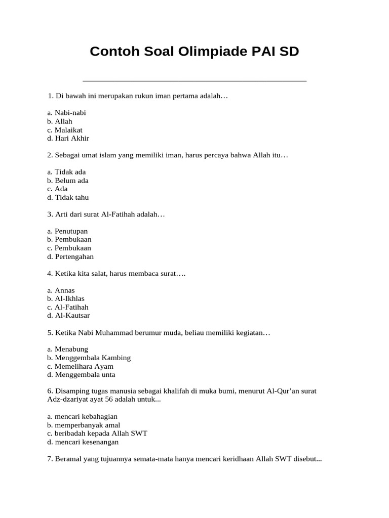 Contoh Soal Olimpiade PAI SD | PDF