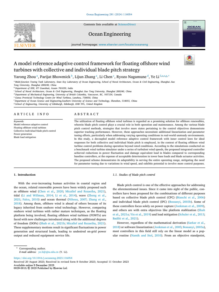 Zhou Et Al - 2024 - A Model Reference Adaptive Control Framework For Floating Offshore Wind ...