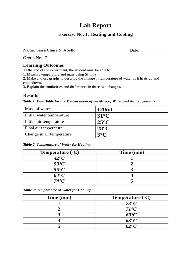 Heating and Cooling Lab Report Analysis | PDF | Temperature | Heat