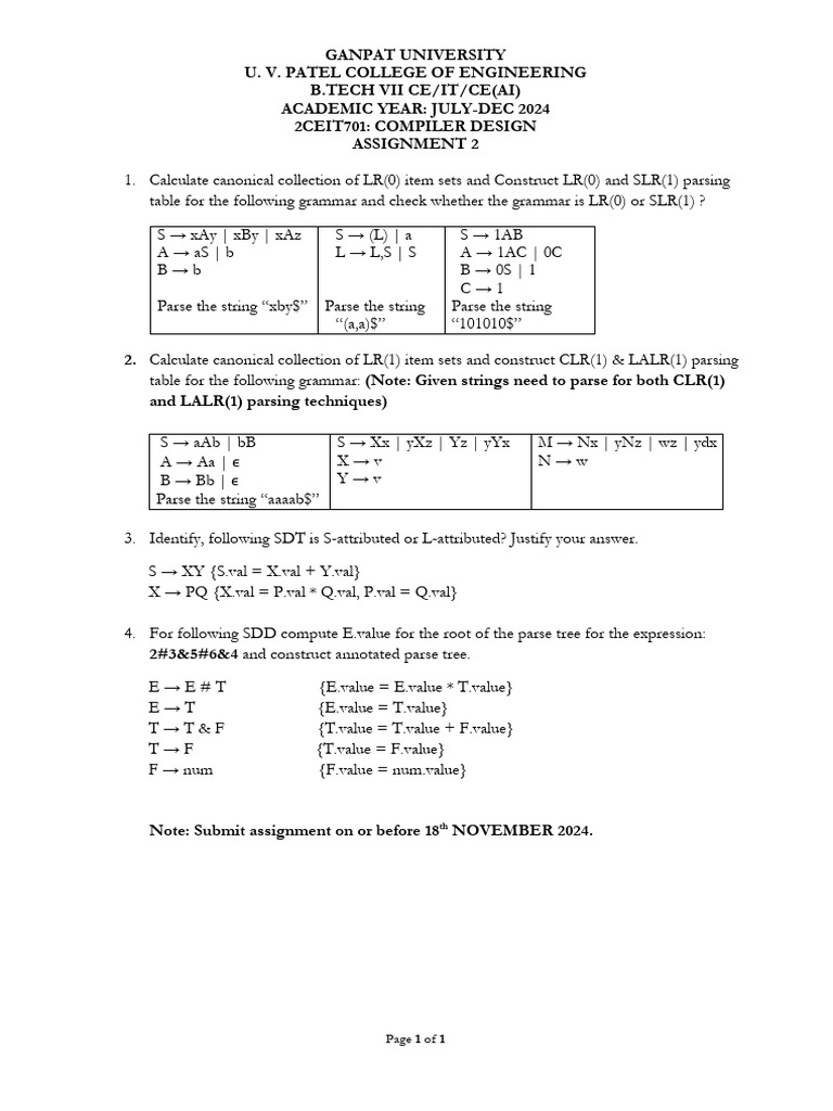 2CEIT701-COMPILER DESIGN - Assignment-2 - OCTOBER-2024 | PDF