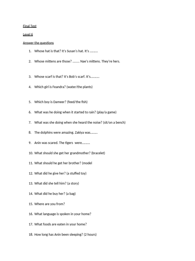 final test level 6 | PDF