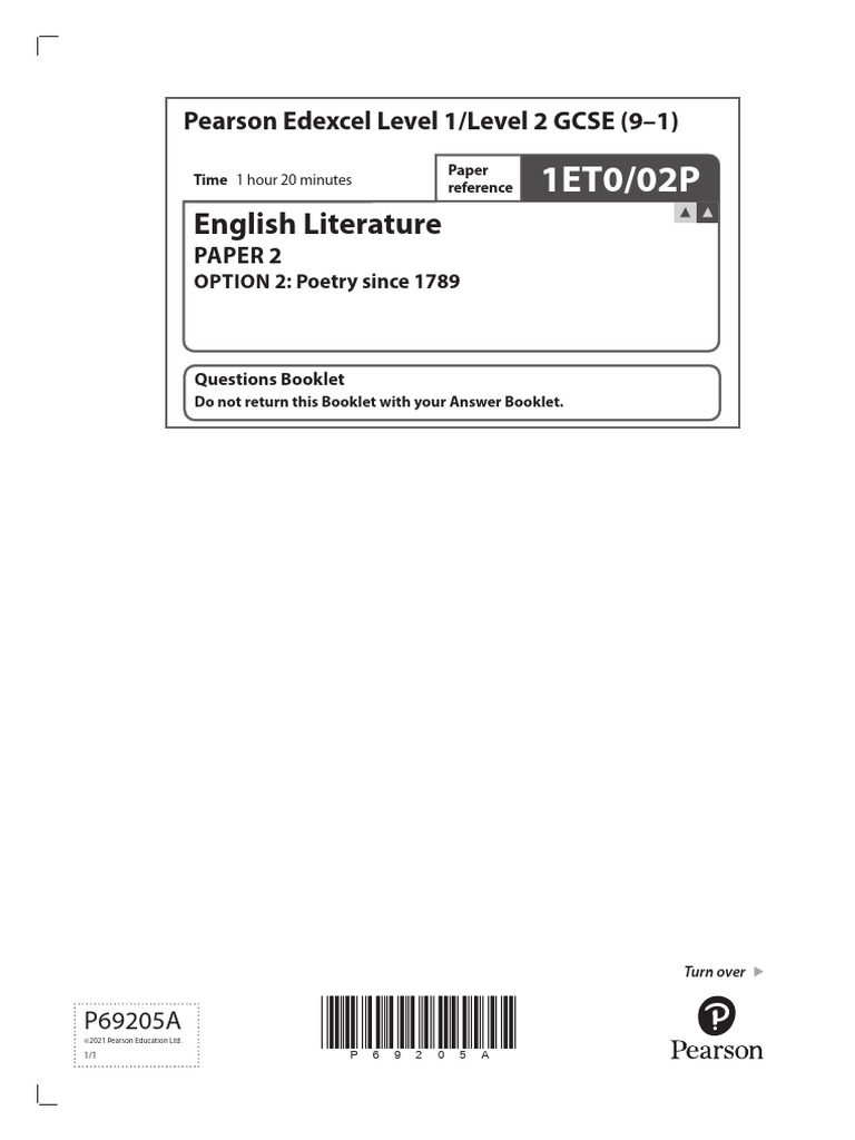 June 2021 QP - Paper 2P Edexcel English Literature GCSE | PDF | Poets ...