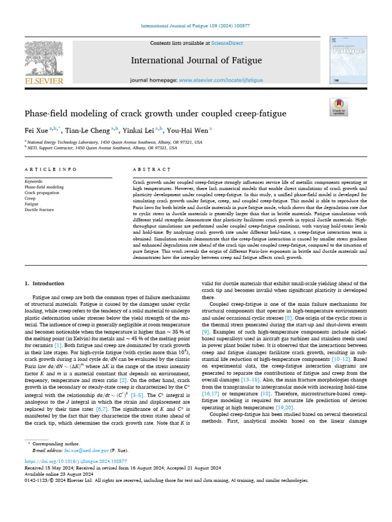 10.1016 J.ijfatigue.2024.108577 I7u6 | PDF | Fracture | Fatigue (Material)