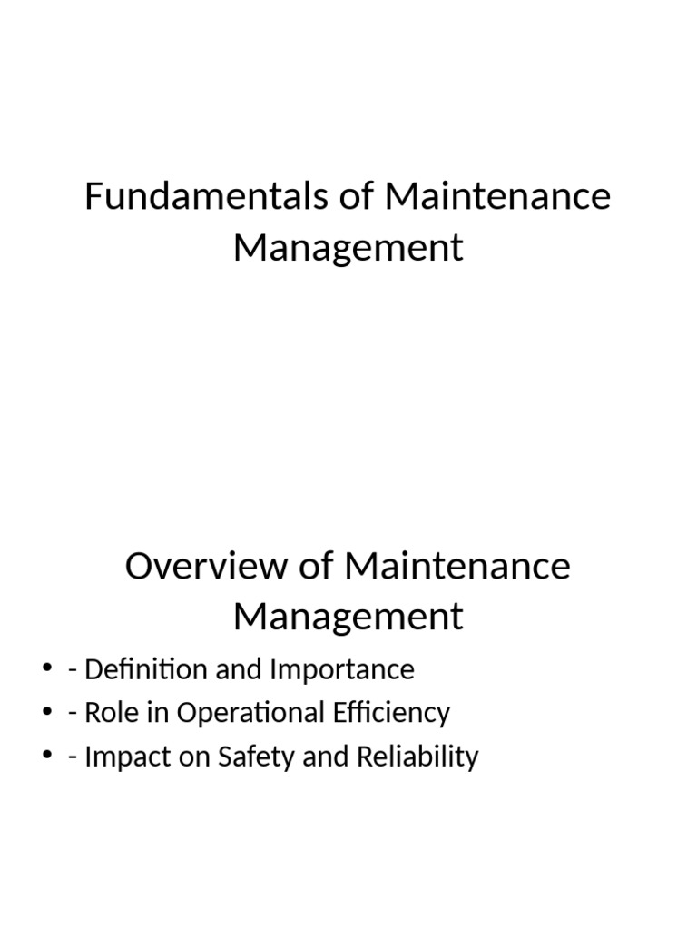 Fundamentals of Maintenance Management | PDF