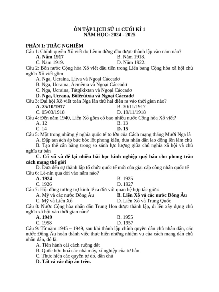 DE-CUONG-ÔN-TẬP-LỊCH-SỬ-11-CUỐI-KÌ-1-ĐÁP-ÁN-FIX1 | PDF