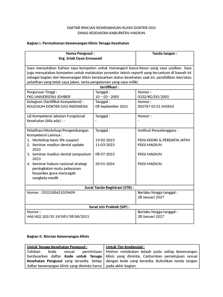 formulir kredensial dokter gigi | PDF
