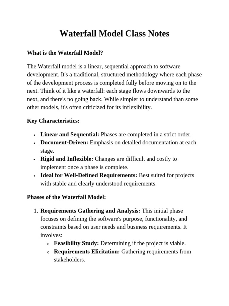 Waterfall Model Class Notes | PDF | Software Development Process ...