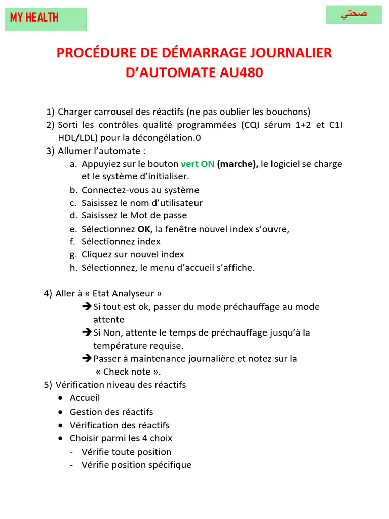 Procédure de Démarraage Journalier Au480 | PDF | Informatique