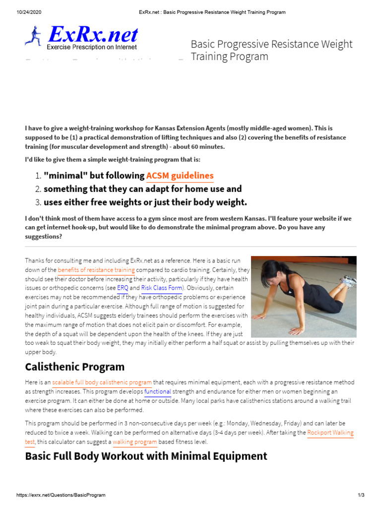 Basic Progressive Resistance Weight Training Program | PDF | Anatomical ...