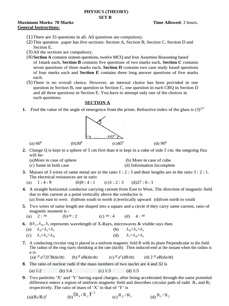 Physics Theory Exam Set B: 33 Questions | PDF | Photoelectric Effect ...