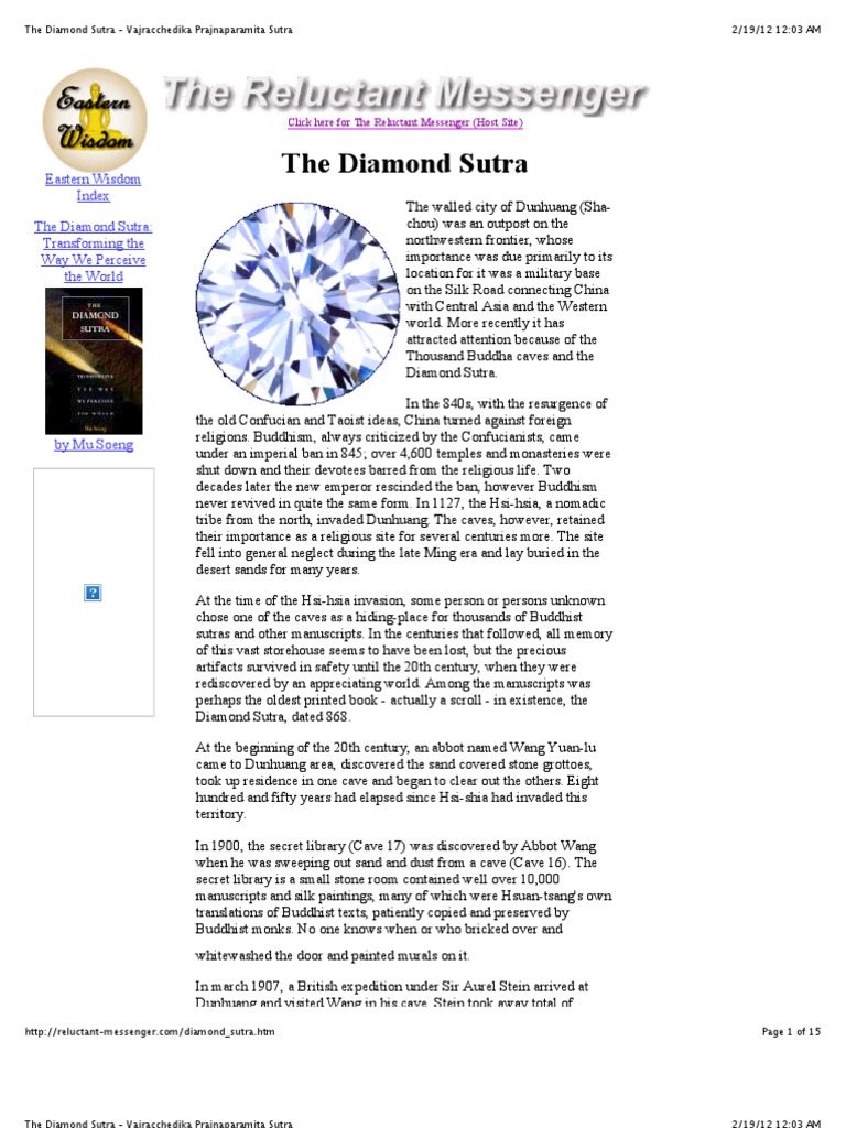 The Diamond Sutra - Vajracchedika Prajnaparamita Sutra | PDF ...