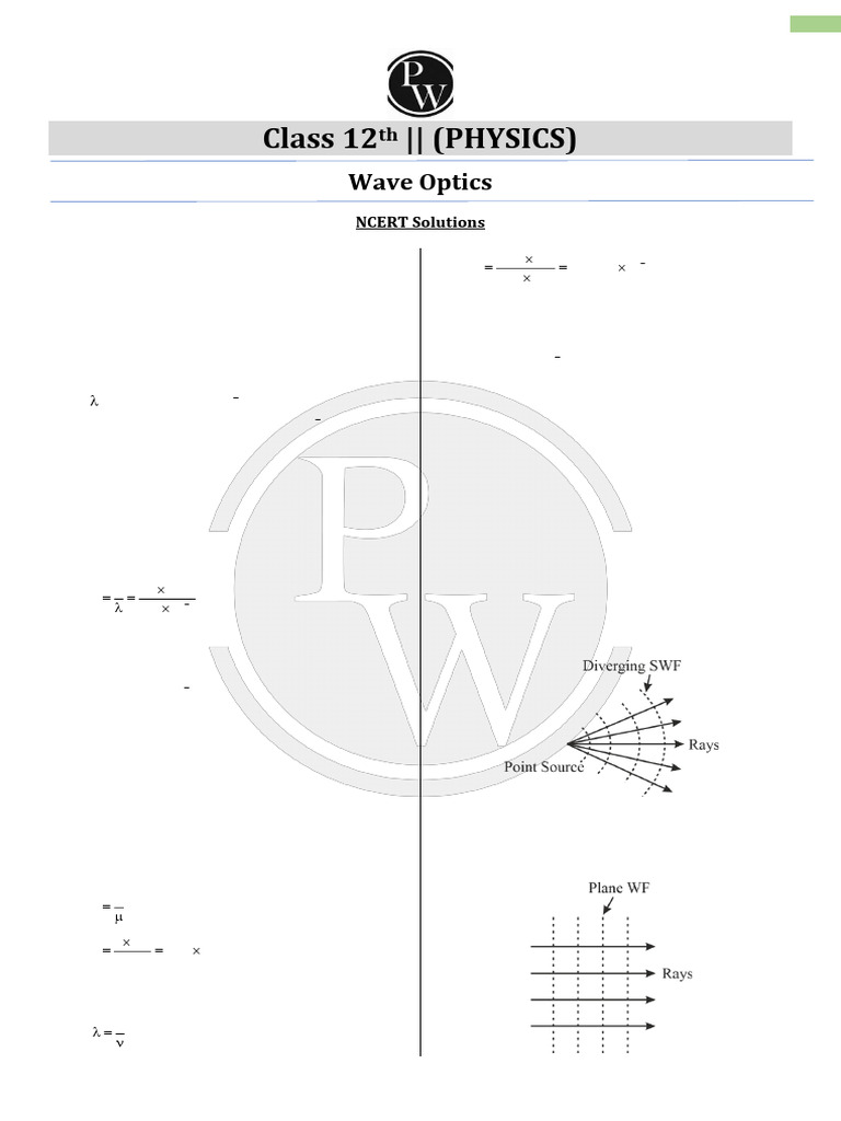 NCERT Solutions CBSE 12th Physics Wave Optics | PDF | Refraction | Wavelength