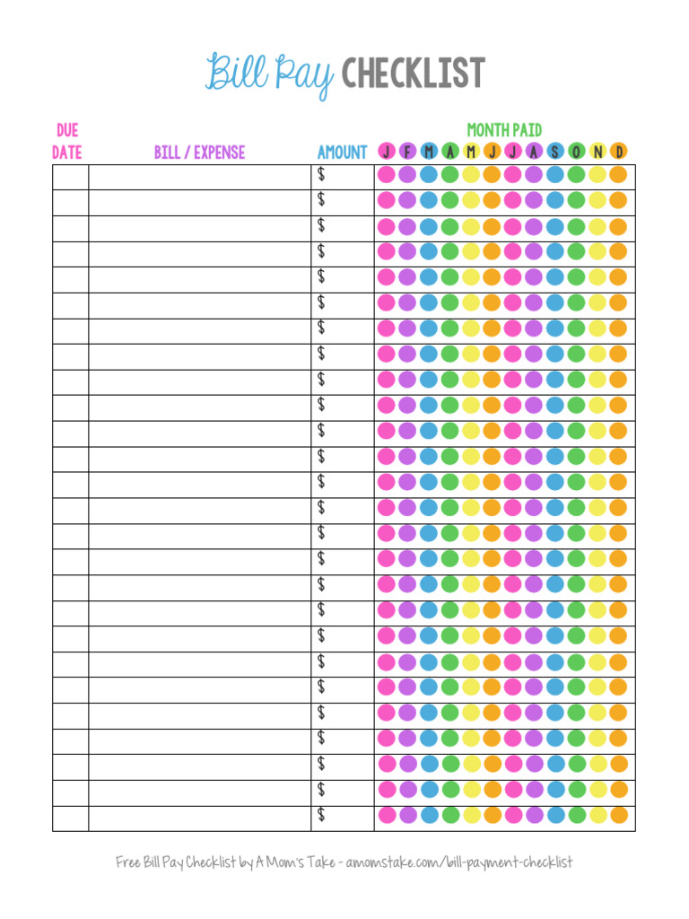 Essential Bill Pay Checklist Template | PDF