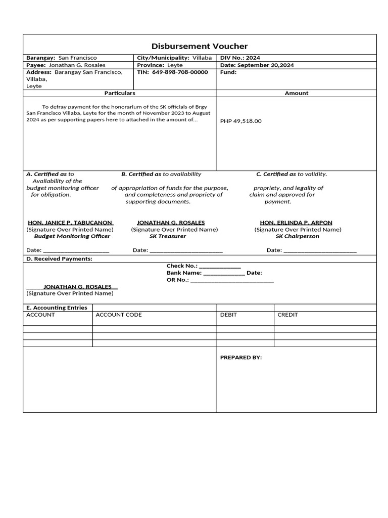 Disbursement Voucher Final | PDF
