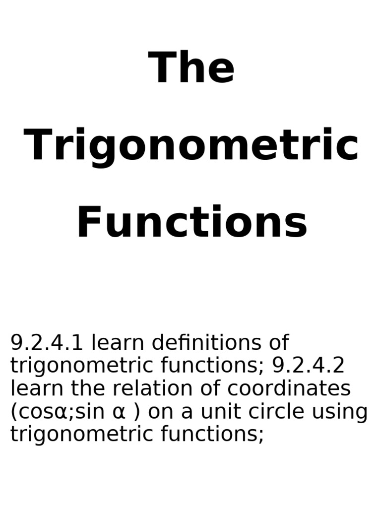 Sine, Cosine, Tangent and Cotangent of An Angle and Their Measure | PDF | Trigonometric ...