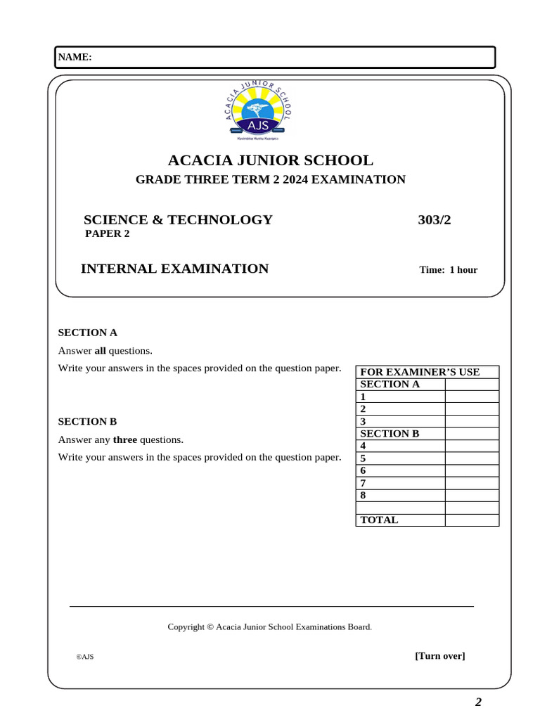 Science & Technology Paper 2 Grade 3 Term 2 2024 | PDF | Gases | Liquids