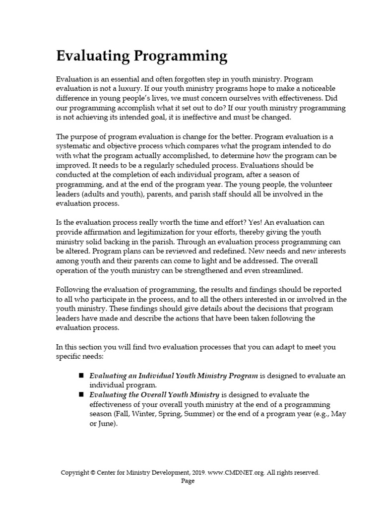 Toolfor Evaluating Youth Ministry Programs | PDF | Program Evaluation | Evaluation