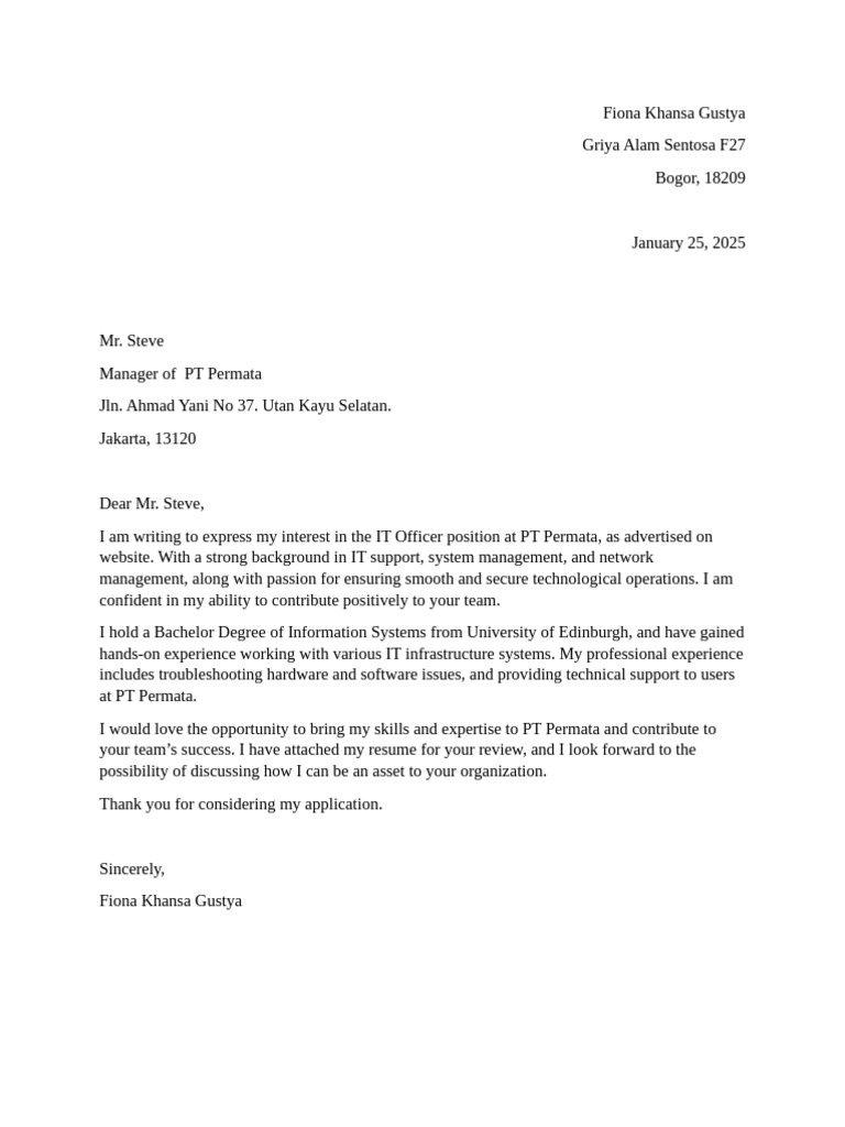 Application Letter | PDF