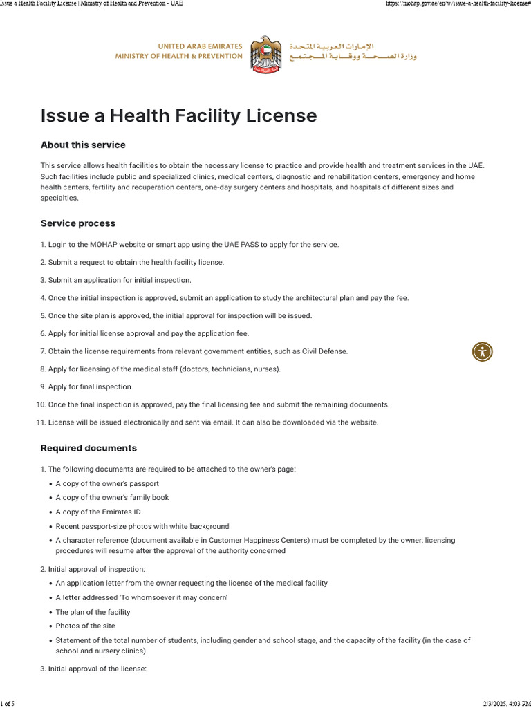 Issue a Health Facility License _ Ministry of Health and Prevention ...