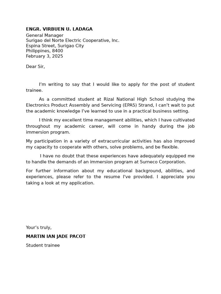 Application Letter Jaymari | PDF