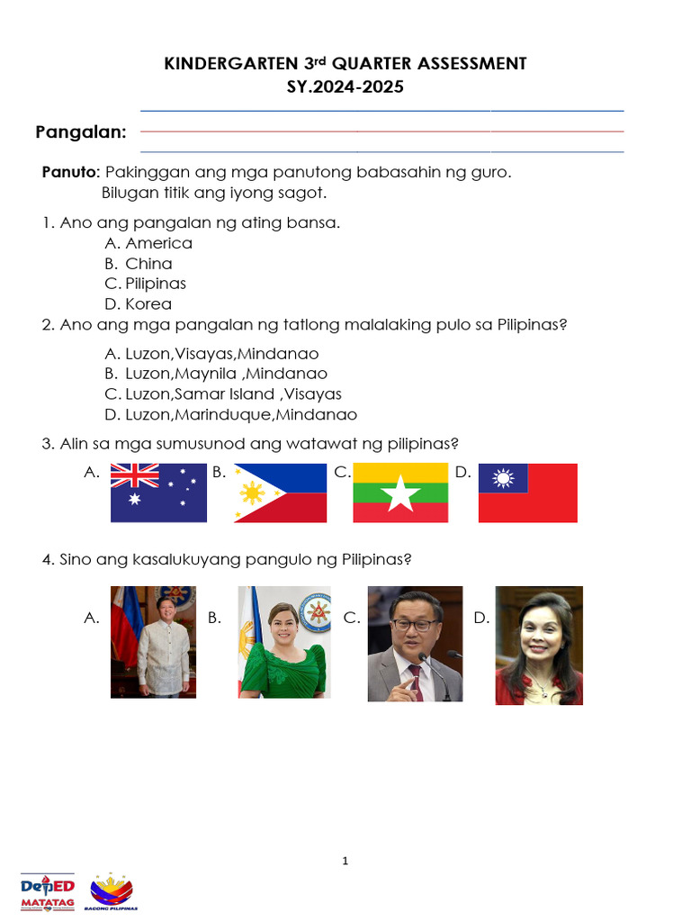 Kindergarten Quarter 3 Assessment Sy.2024-2025 | PDF