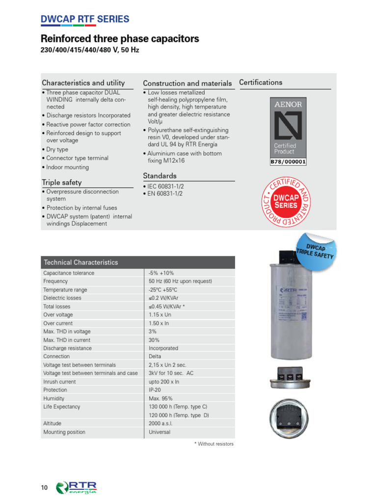 Reinforced Three-Phase Capacitors | PDF | Capacitor | Electric Power