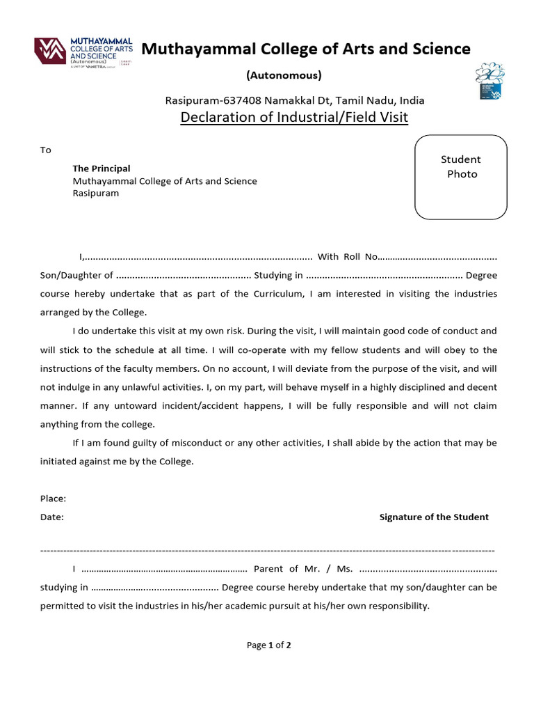 Industrial Visit Declaration Form | PDF