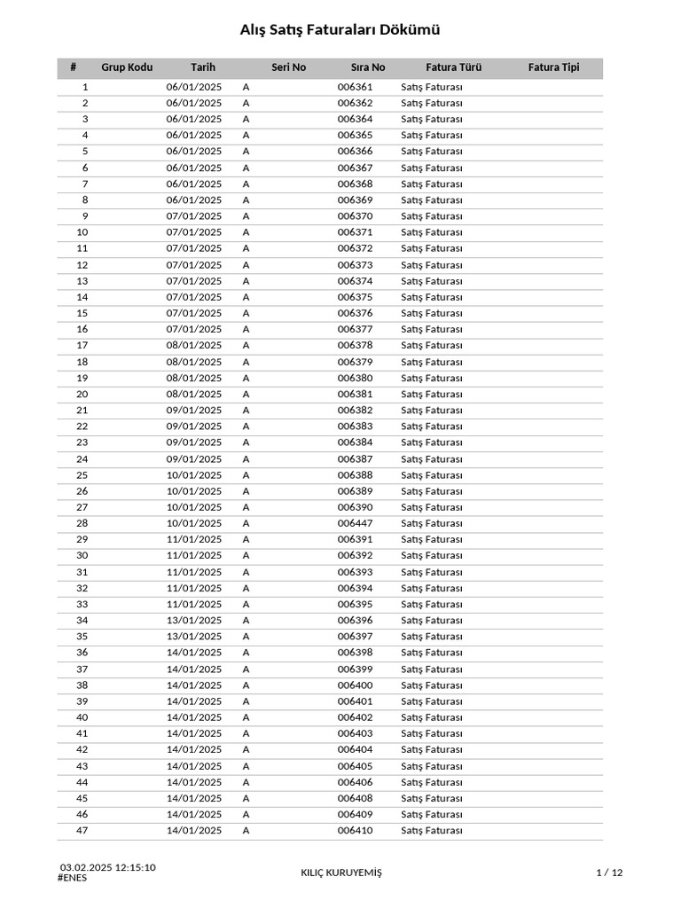 Alis Satis Faturalari Dokumu | PDF